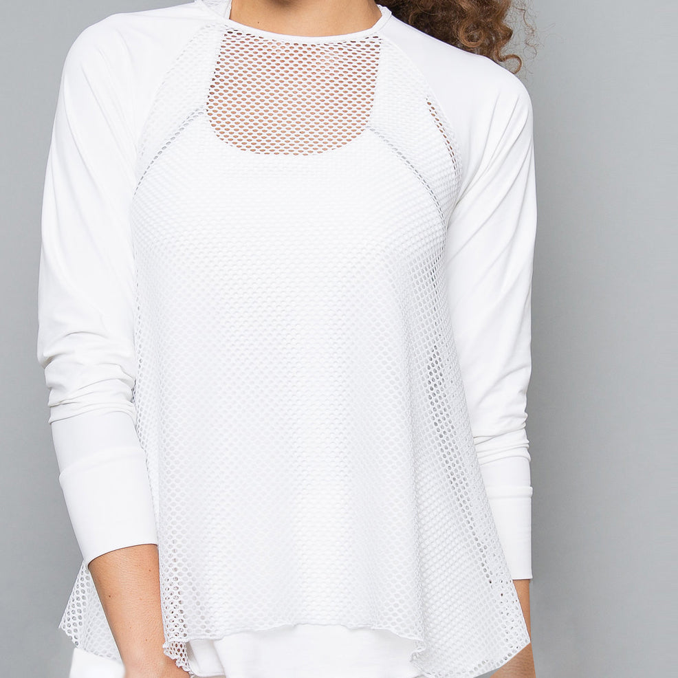 Diamond Mesh Sheer-body Top (white) | Denise Cronwall Activewear